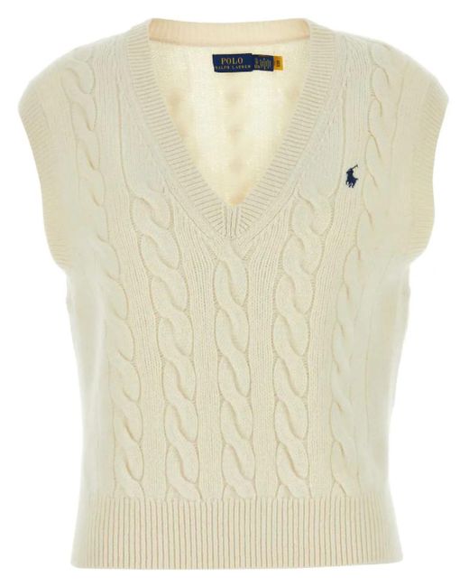 Polo Ralph Lauren Polo Pony-Embroidered Knit Vest in Natural | Lyst UK