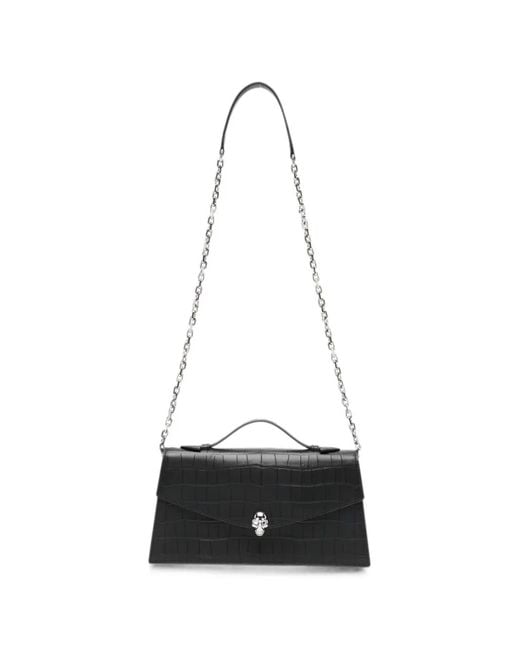 McQueen Skull Crocodile-Effect Shoulder Bag in White | Lyst UK