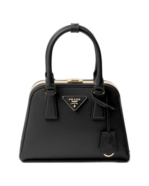 Prada Pyramid Leather Tote Bag in Black | Lyst UK