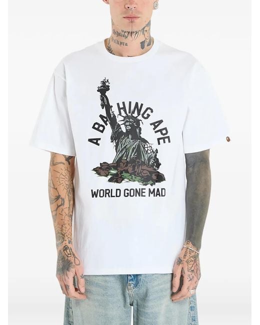 A Bathing Ape Statue Liberty Graphic T-Shirt in White | Lyst UK