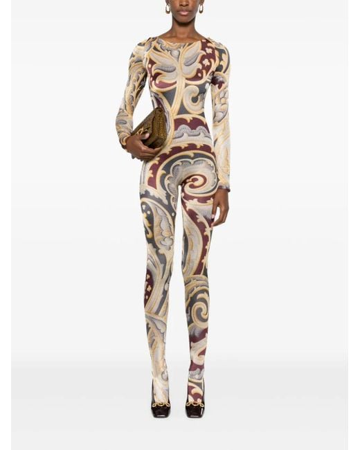 Wolford X Etro Paisley-Print Catsuit in Natural | Lyst
