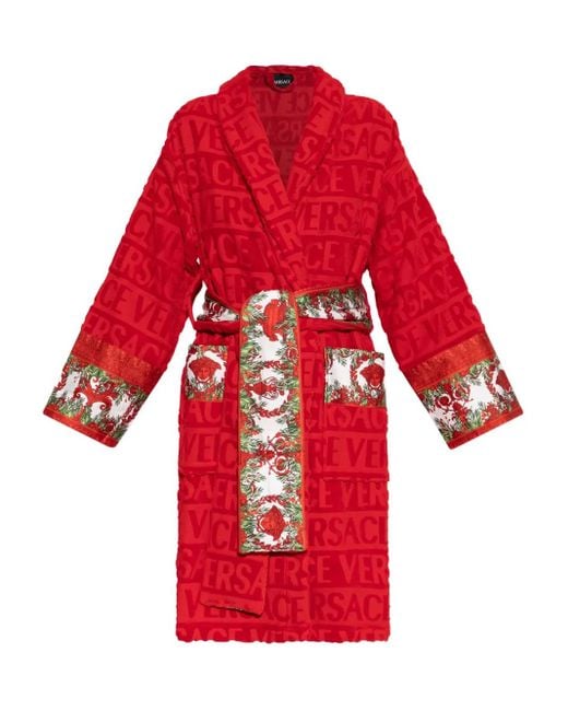 Versace Baroque-Print Belted Robe in Red | Lyst UK