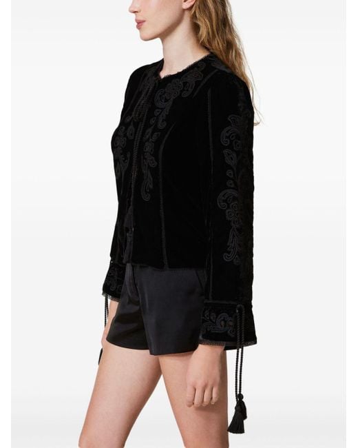 Twin Set Embroidered Velvet Jacket in Black | Lyst