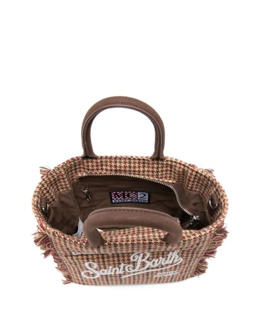 Mc2 Saint Barth Check-Pattern Vanity Mini Wool Tote Bag in Brown | Lyst UK