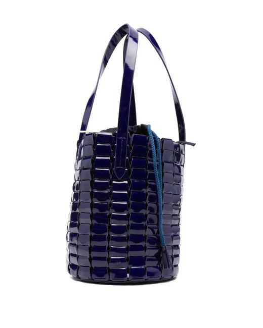 Dragon Diffusion Patent Leather Woven Bucket Bag in Blue | Lyst