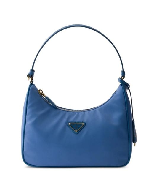 Prada Mini Re-Edition 2005 Triangle-Logo Tote Bag in Blue | Lyst UK