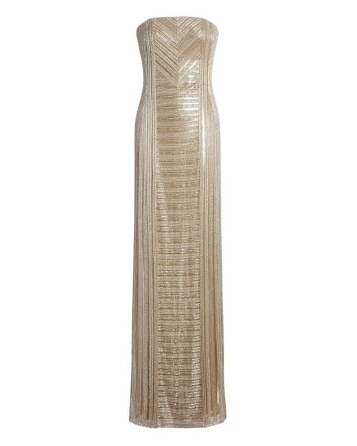 Ralph Lauren Strapless Chevron-Pattern Maxi Dress in Natural | Lyst UK