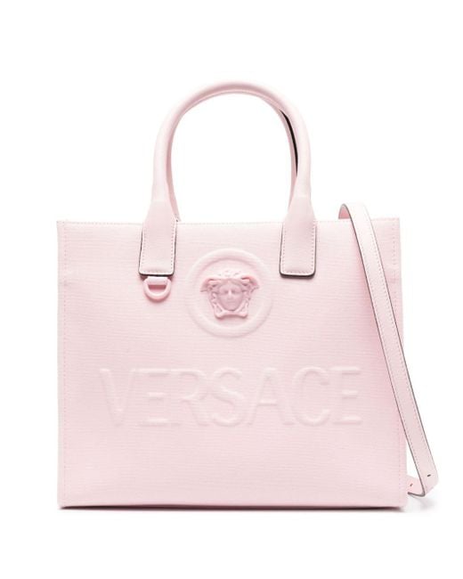 Versace Small La Medusa Canvas Tote Bag in Pink | Lyst