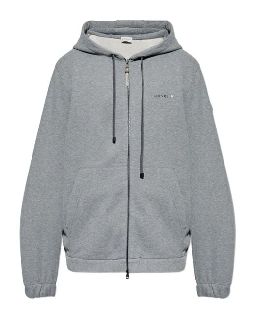 Moncler Leather-Logo Ziip-Up Hoodie in Grey for Men | Lyst UK