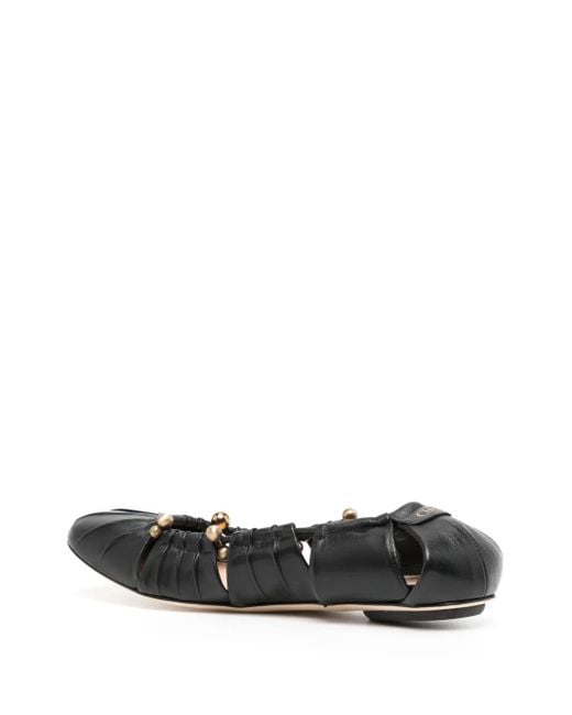 Chloé Luna Cut-Out Embellished Gathered Leather Ballet Flats in Black ...