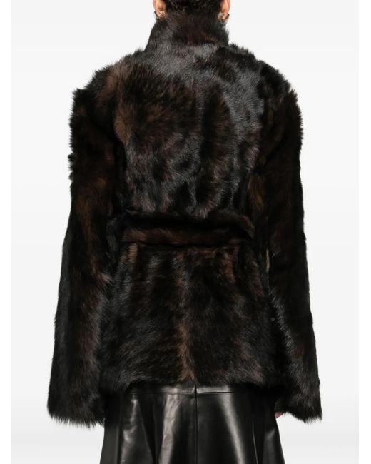 Nour Hammour Elsa Belted Faux-Fur Coat in Black | Lyst UK