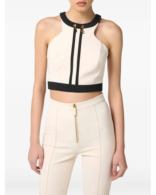 Elisabetta Franchi Colour-Block Chain-Detail Top in Black | Lyst UK