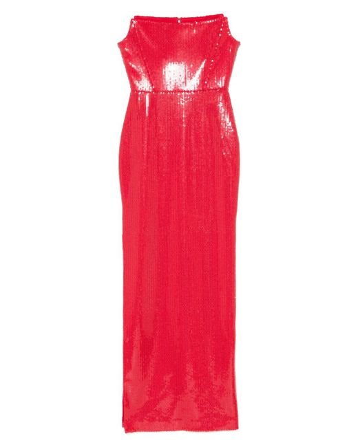 Alex Perry Strapless Sequinned Maxi Dress in Red | Lyst
