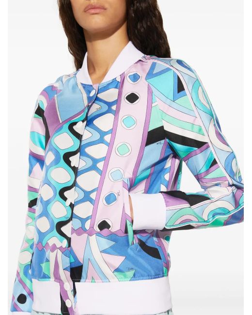 PUCCI Vivara-Print Silk-Twill Bomber Jacket in Blue | Lyst UK