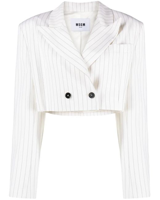 MSGM Pinstripe-pattern Cropped Blazer in White | Lyst