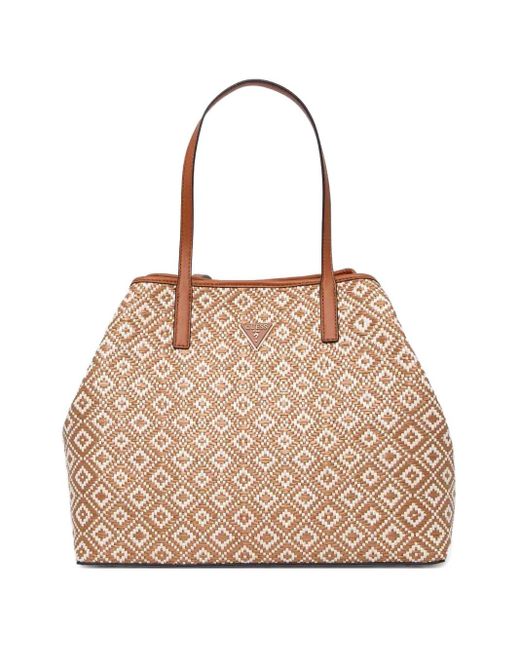 Guess Vikky Diagonal Diamond-Pattern Tote Bag in Natural | Lyst