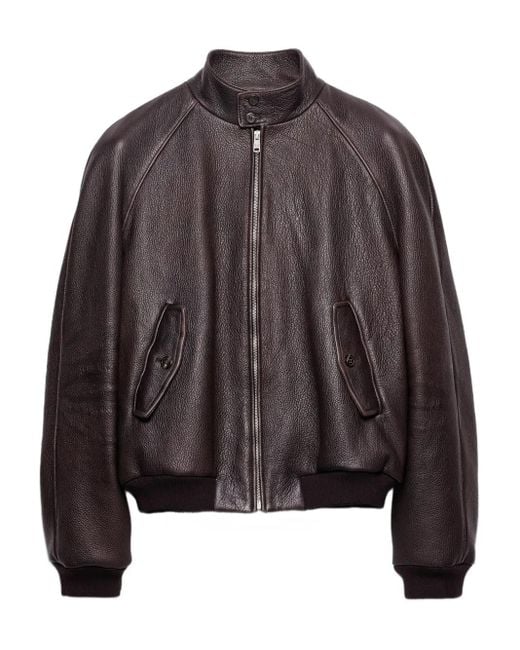 Prada Leather Bomber Jacket in Brown for Men | Lyst