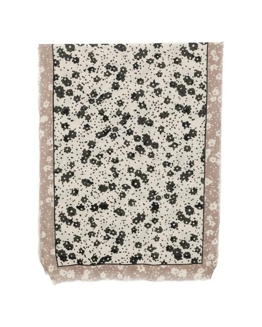 Marc O' Polo Floral-Print Frayed Scarf in White | Lyst UK
