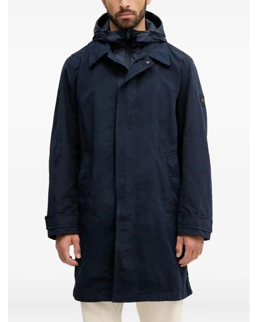 BOSS Hooded Layered Coat in Blue for Men | Lyst