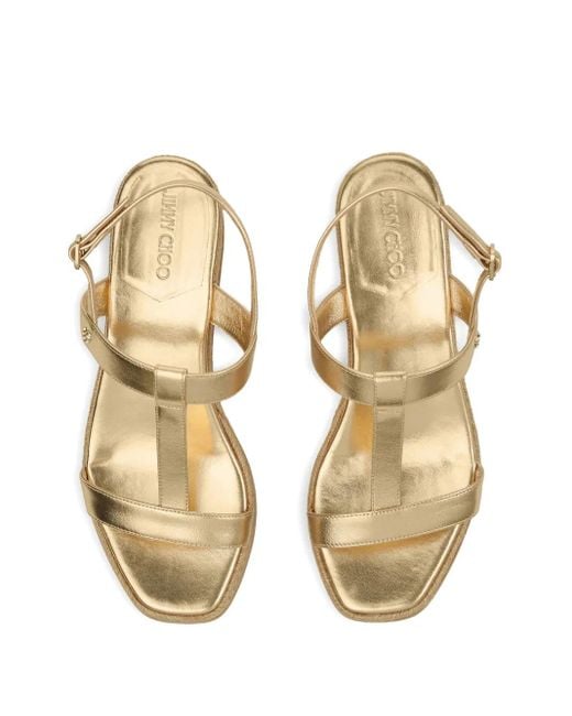 Jimmy Choo Theia 60 Leather Wedge Sandals in Natural | Lyst