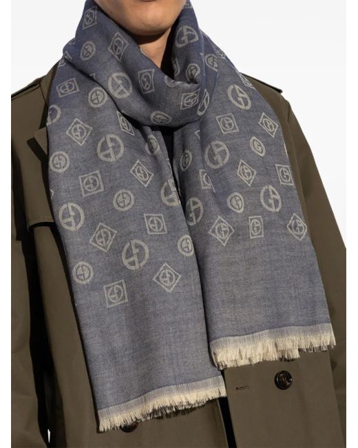 Giorgio Armani Monogram-Jacquard Scarf in Grey for Men | Lyst UK