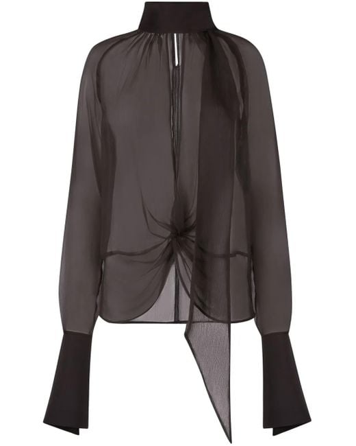 Nina Ricci Pussy-Bow Sheer Blouse in Black | Lyst