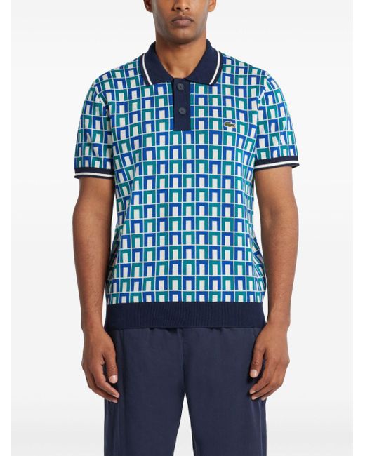 Lacoste Geometric-Pattern Print Polo Shirt in Blue for Men | Lyst