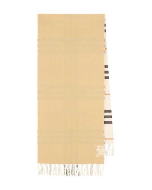 Burberry Check-Pattern Fringed Scarf in Natural | Lyst UK