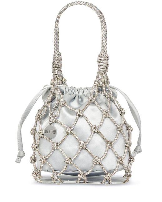 Judith Leiber Rhinestone-Embellished Satin Tote Bag in White | Lyst