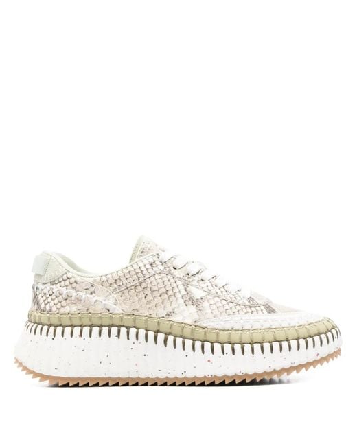 Chloé Nama Python Embossed Low-Top Sneakers in White | Lyst
