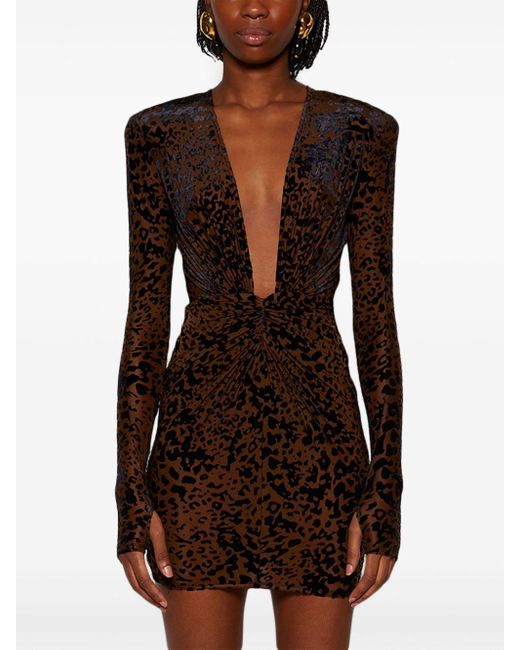 Alex Perry Leopard-Print Dress in Brown | Lyst