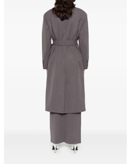 THE NINA STUDIO Pinstripe Belted Coat in Grey | Lyst UK