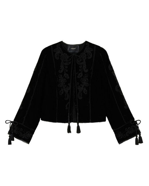 Twin Set Embroidered Velvet Jacket in Black | Lyst