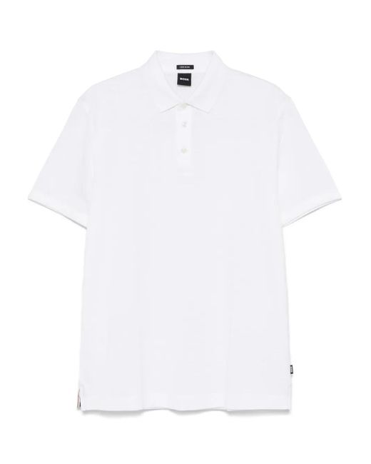 BOSS Slub-Texture Polo Shirt in White for Men | Lyst