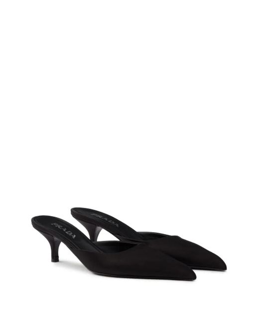 Prada 55Mm Satin Mules in Black | Lyst