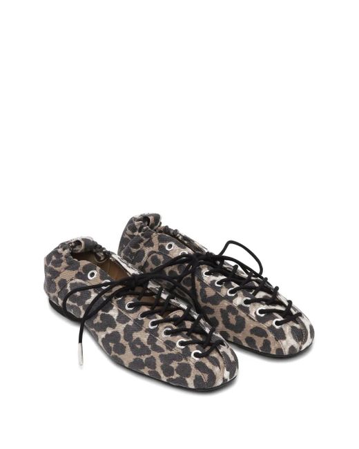 Ganni Leopard-Print Denim Ballet Flats in Natural | Lyst