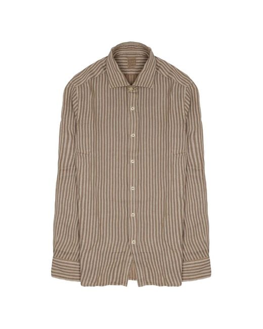 120% Lino Vertical-Stripe Linen Shirt in Brown for Men | Lyst UK