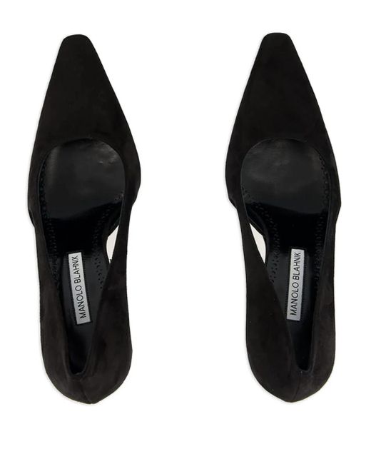 Manolo Blahnik 90Mm Cut-Out Suede Pumps in Black | Lyst