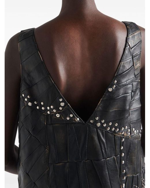 Prada Patchwork Leather Midi Dress in Black | Lyst
