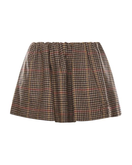 Miu Miu Check Gathered Mini Skirt in Brown | Lyst UK
