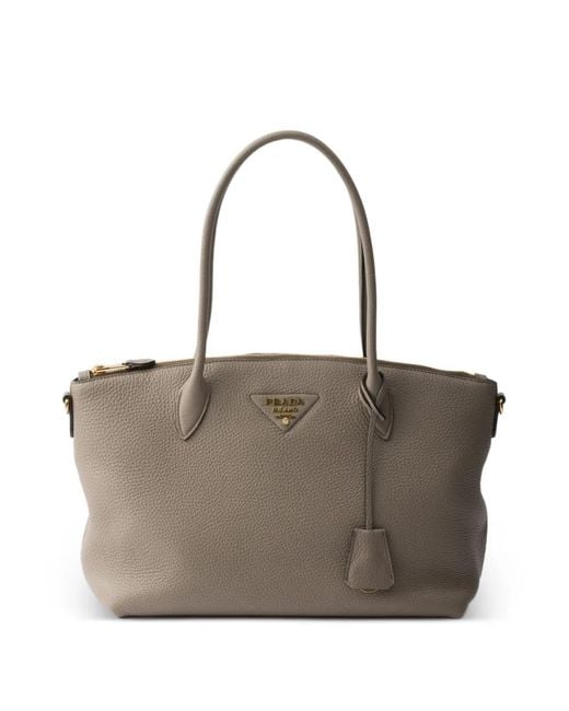 Prada Leather Tote Bag in Grey | Lyst UK