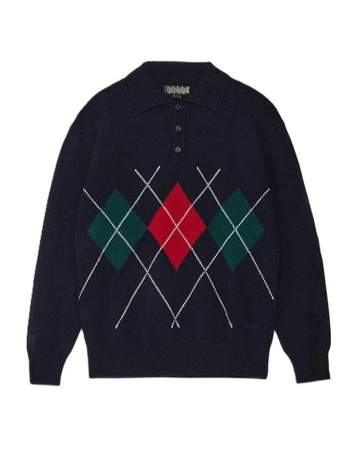 Baracuta Argyle Button Polo Shirt in Blue for Men | Lyst UK