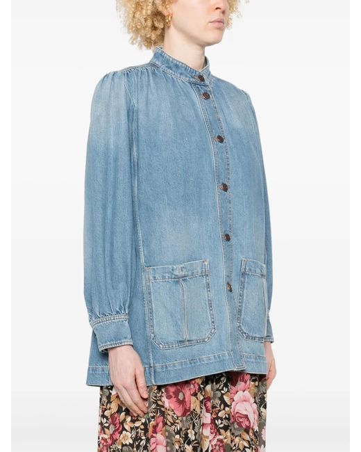 Chloé Gathered Denim Jacket in Blue | Lyst