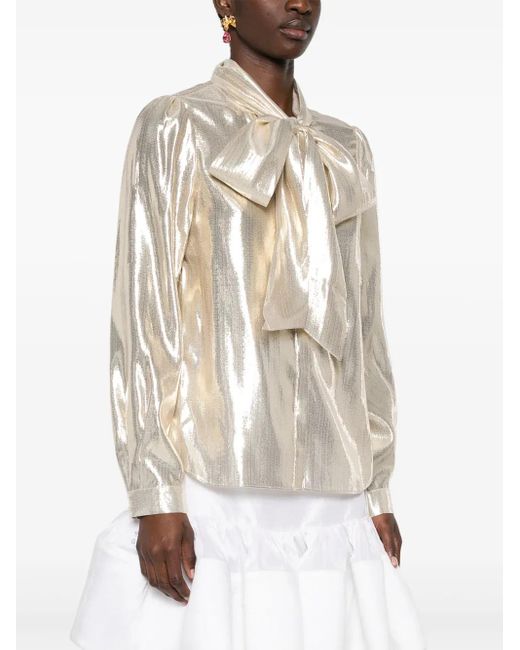Self-Portrait Metallic Pussy-Bow Blouse in White | Lyst