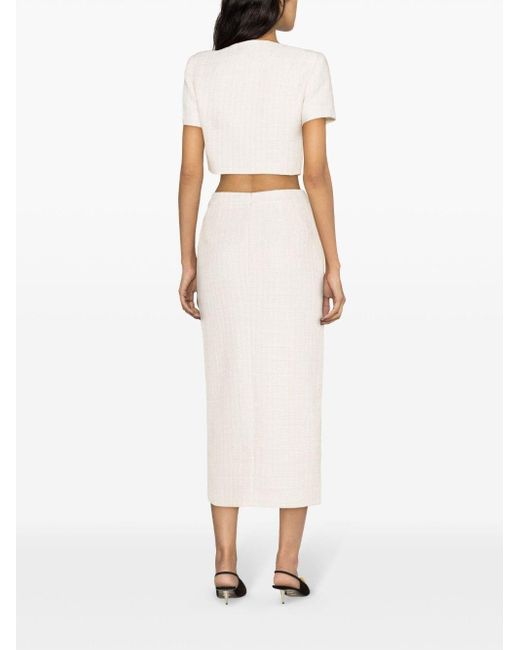 Self Portrait Bouclé Tweed Cropped Top In White Lyst