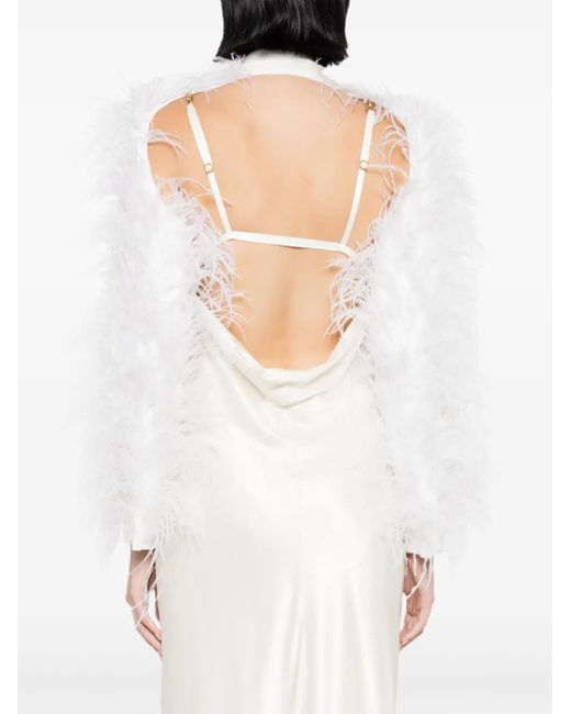 Cult Gaia Audrey Feather-Trim Bolero Jacket in White | Lyst