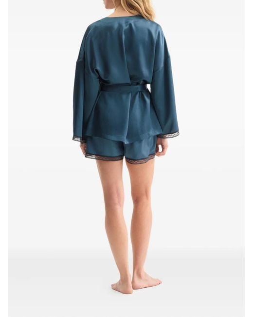 Eres Ondine Lace-Trimmed Silk Robe in Blue | Lyst UK