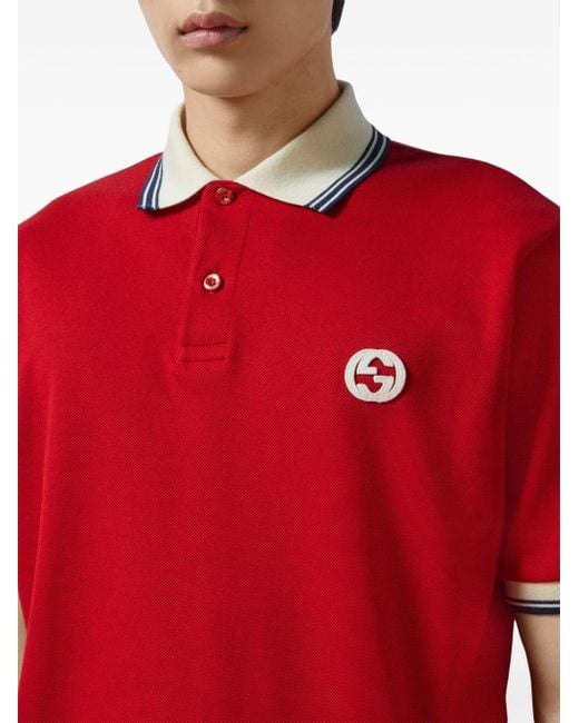 Gucci Cotton Polo Shirt With Interlocking G in Red for Men | Lyst