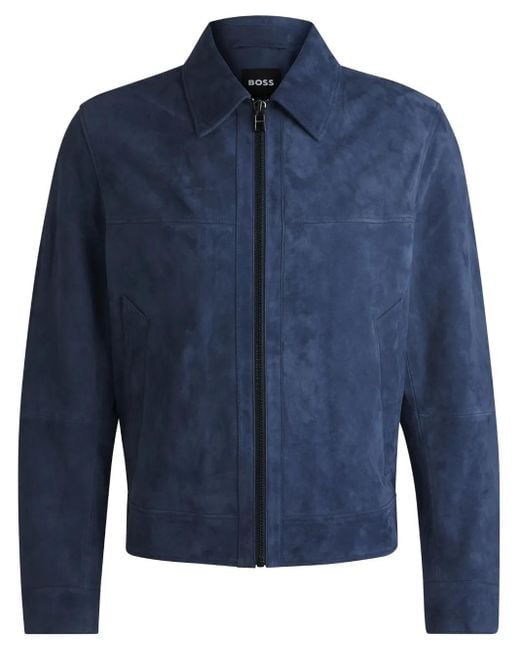 BOSS Suede Jacket in Blue for Men | Lyst