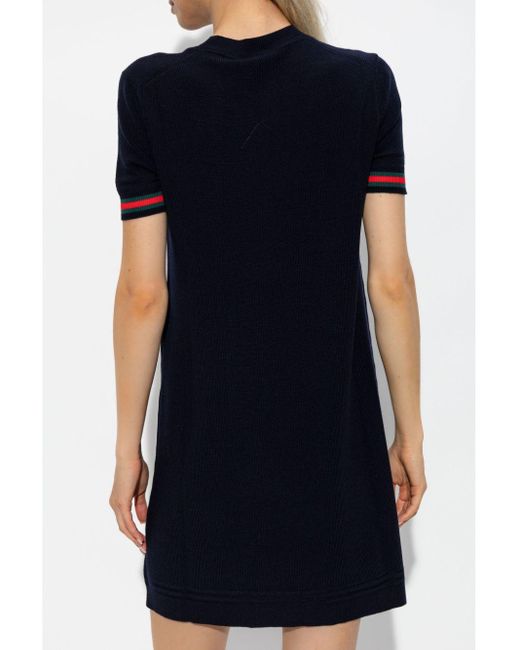 Gucci Web Wool Mini Dress in Blue | Lyst